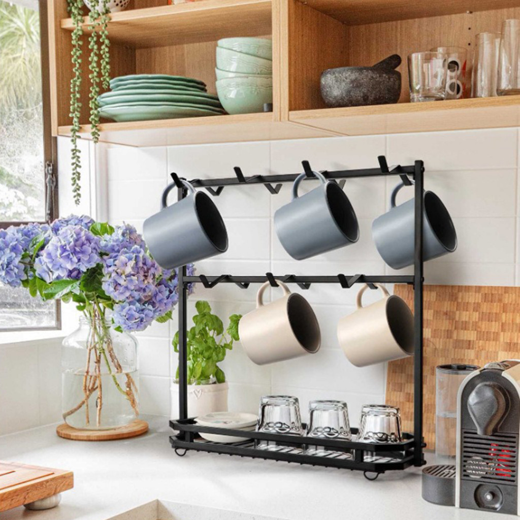 {Newcat} Compact Mug Stand for Kitchen Space-saving Mug Rack 2 Tier ...