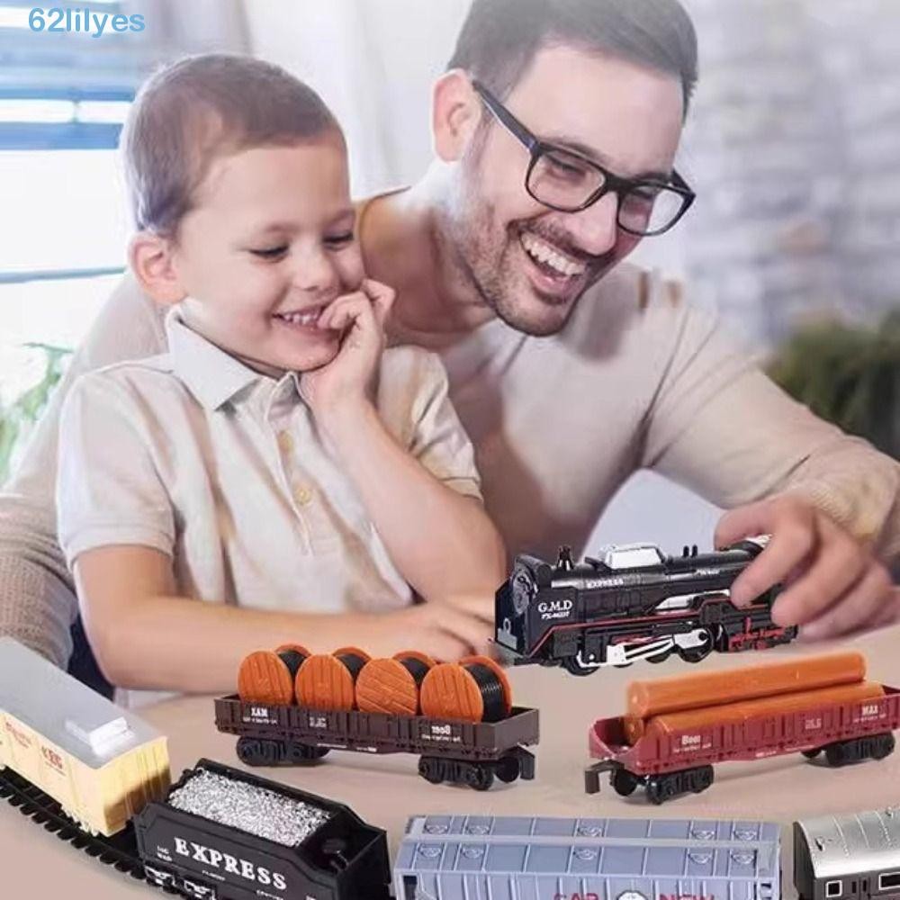 LILYES Railway Freight Train Toy, Simulation Tracks Locomotive Playset ...