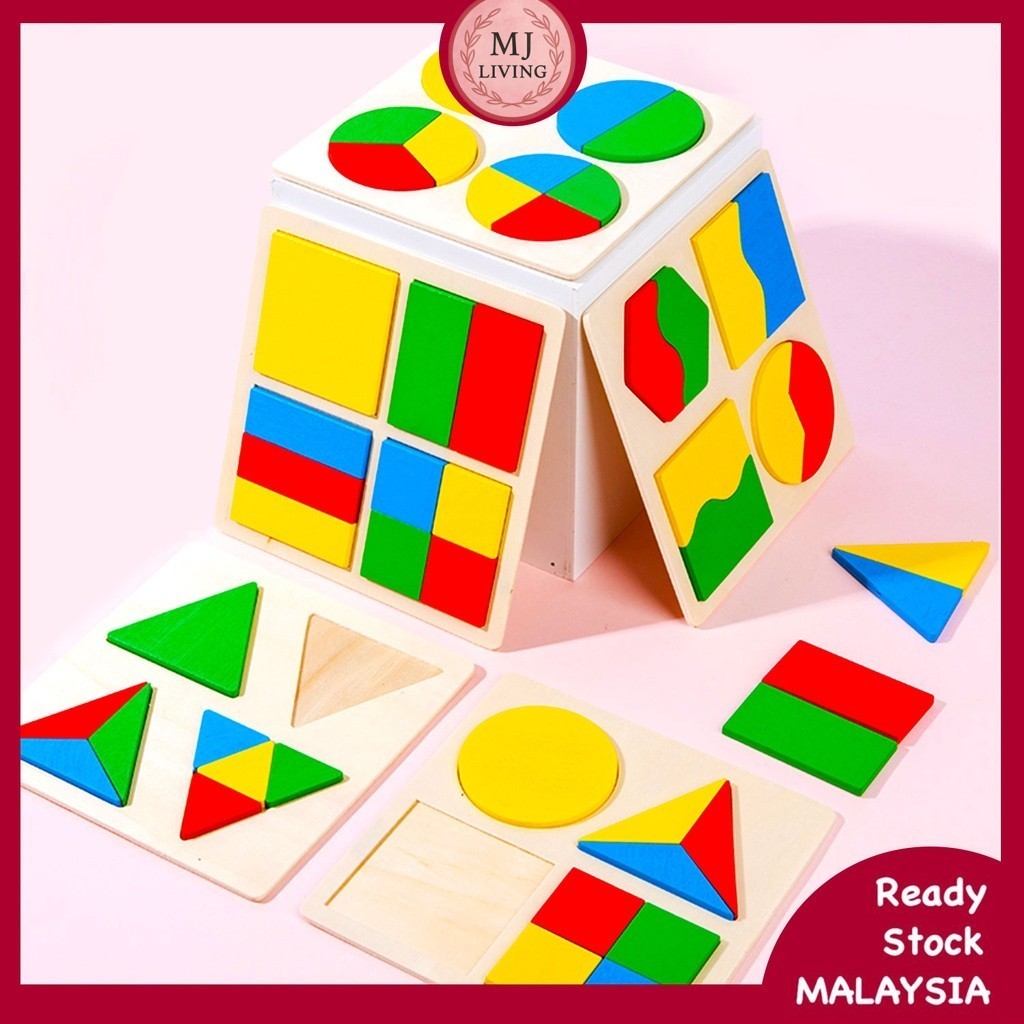 Kids 3D Wooden Geometric Shape Color Matching Toys Puzzle Montessori ...