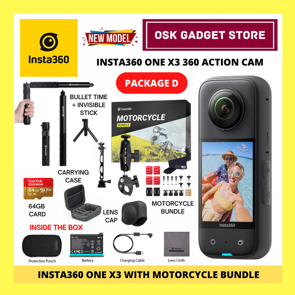 Insta360 ONE X3 360 Action Camera | 5.7K Video | 72MP Photo | Bundle ...