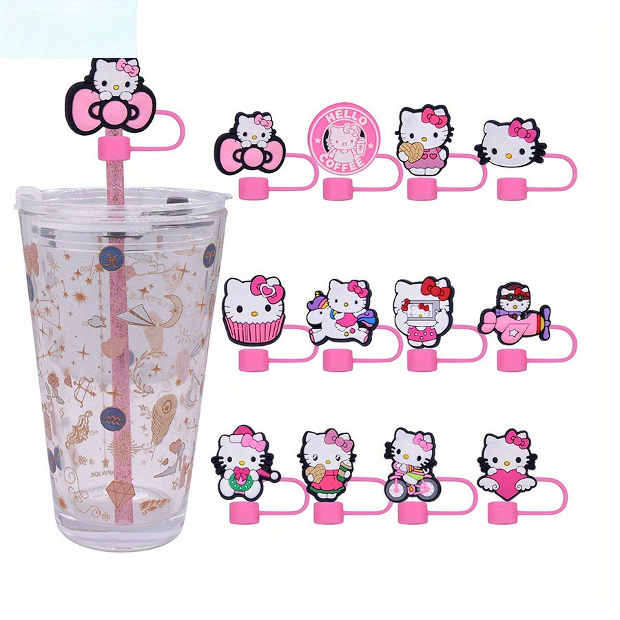 Hello kitty Straw Cover Cap Cartoon 10MM Drink Straw Plug Reusable ...
