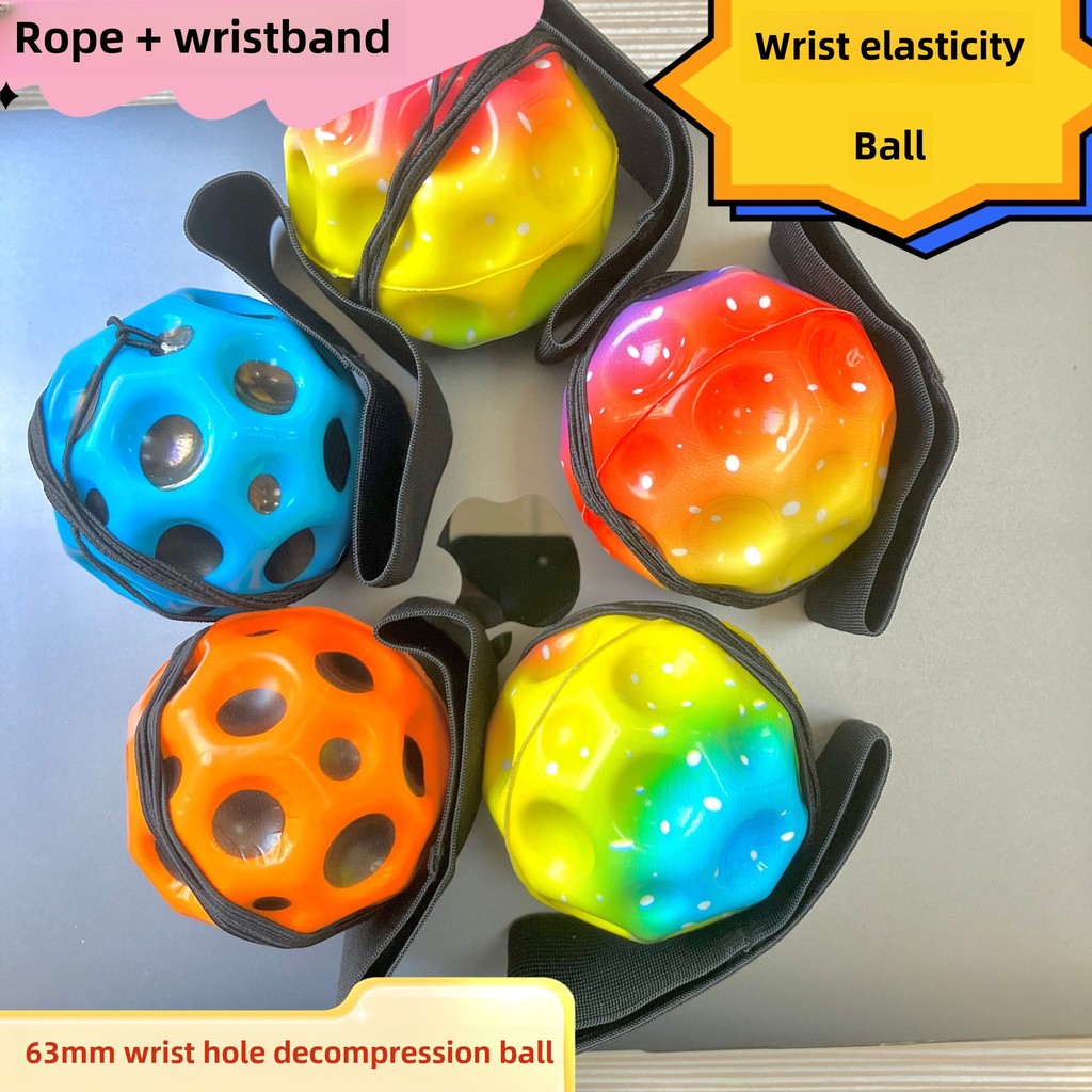 Wrist Strap Pu Bouncing Ball Wrist Holed Balls Moon Stone with Rope ...