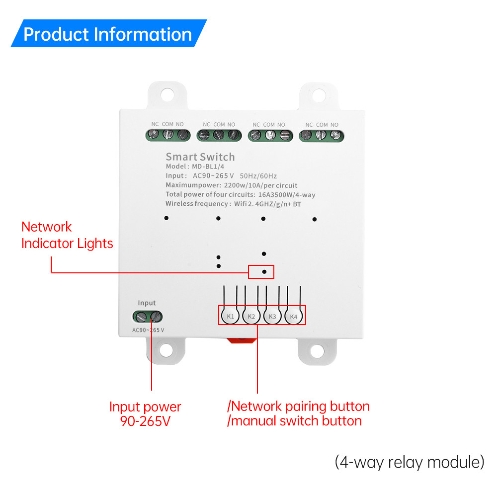 Pcbfun 3/4 Channel AC90-265V Intelligent Wifi Bt Relay Module Remote ...
