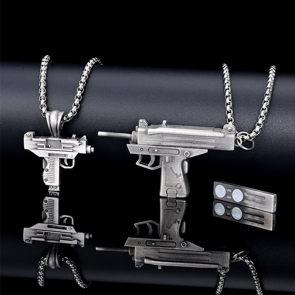 Uzi Uzi Uzi Submachine Gun Pendant Necklace Men's Amulet Retro Style Sweater Chain shine01 ...