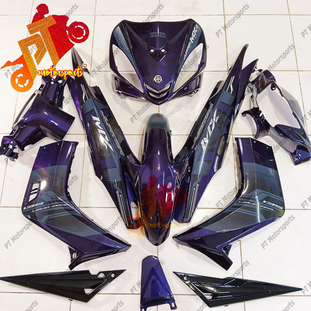 Yamaha LC 135 V1 Cover Set Purple Black Carbon Pelangi Black Chrome Robot Purple Jupiter MX ...