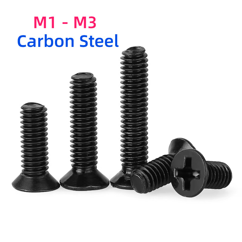 M1 M1.2 M1.4 M1.6 M2 M2.5 M3 Black Carbon Steel Cross Phillips Flat ...