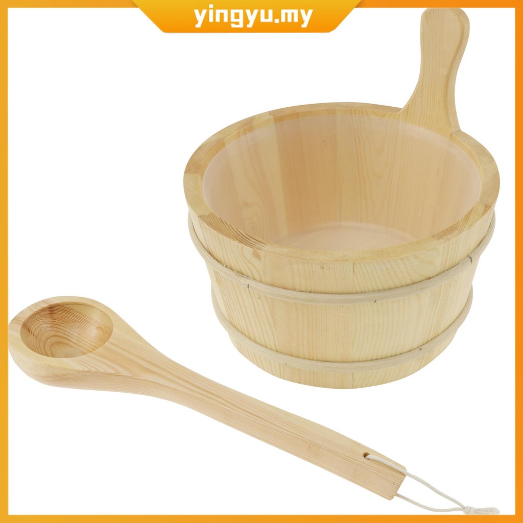 Sauna Bucket and Ladle Set 4L Wooden Sauna Bucket with Handle Practical ...
