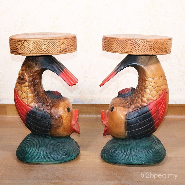 Bangku kasut kayu pepejal Thailand, gaya asia tenggara, binatang ukiran ...