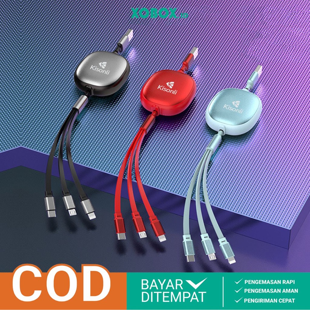 3 in 1 USB Charger Cable SS 01 Kisonli Multi Charging Cable Retractable ...
