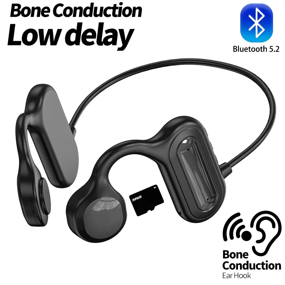 Real Bone Conduction Headphones Bluetooth 5.2 Wireless Earphones ...