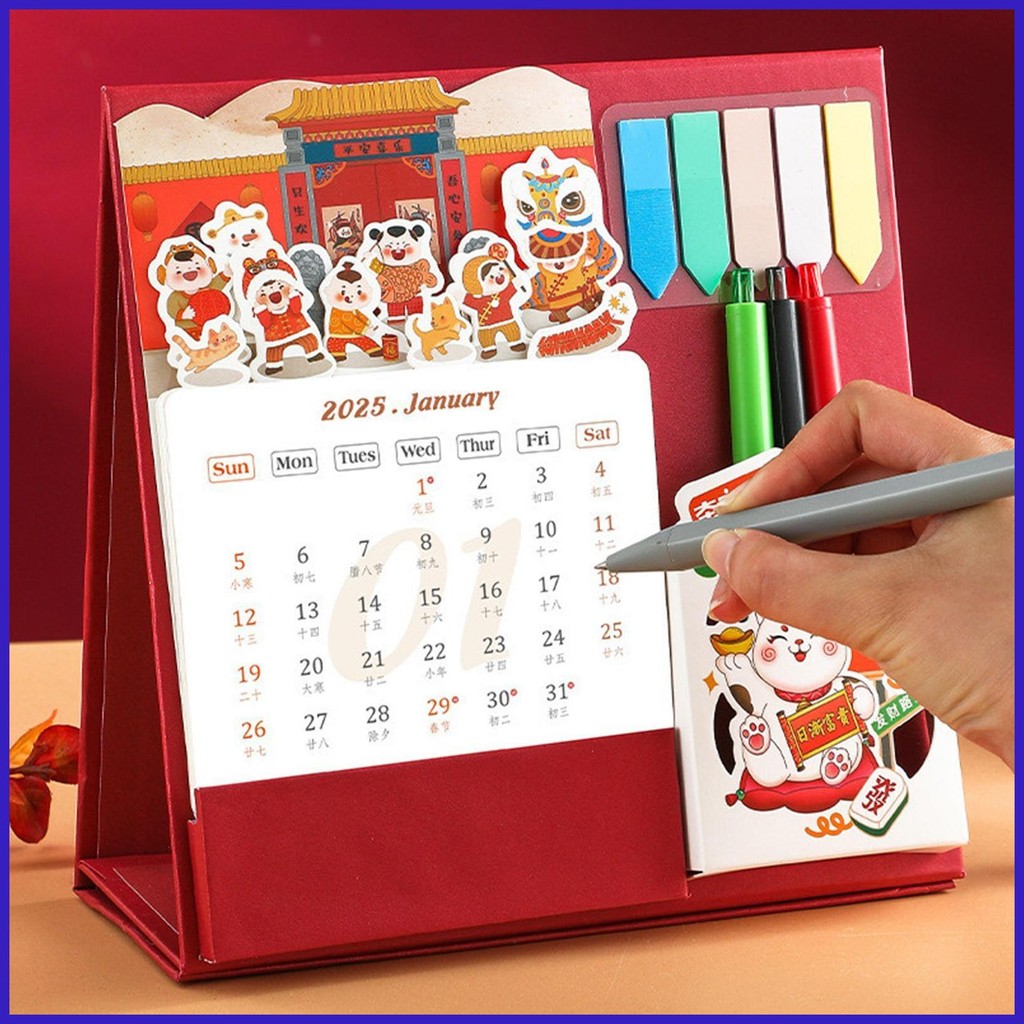 Desk Calendar 2025 With Pen Holder Bloomy Flowers Stand Up Calendar Pen ...