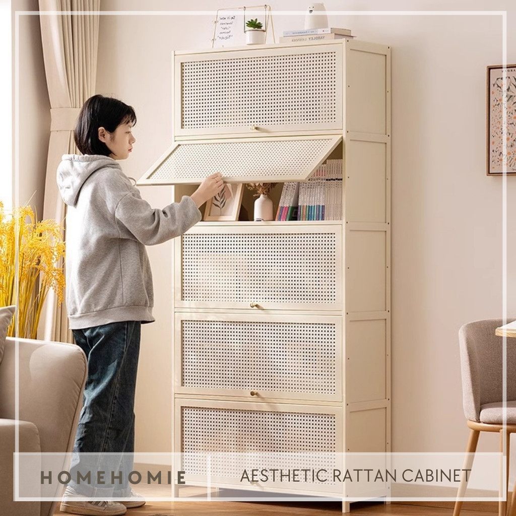 Homehomie Minimalist Aesthetic Cream Rattan Cabinet Kitchen Pantry ...