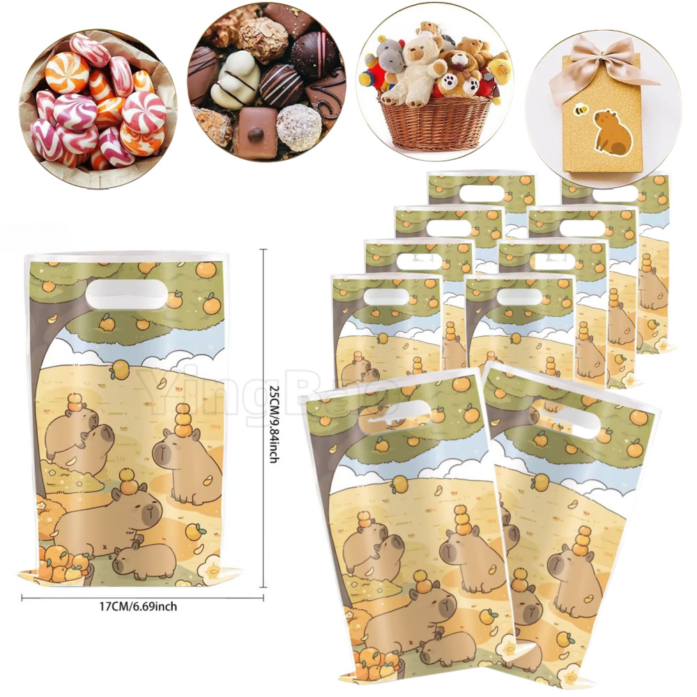 10pcs Cartoon Capybara Plastic Handle Bags Kids Birthday Wrap Gift Box ...