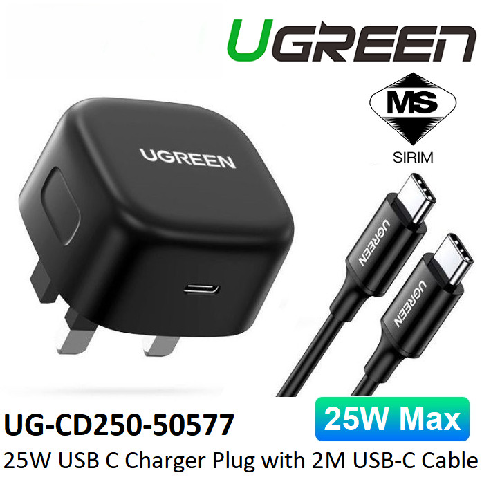 UGREEN 25W FAST PD USB-C CHARGER PLUG FAST CHARGING CHARGER WITH 2M USB ...
