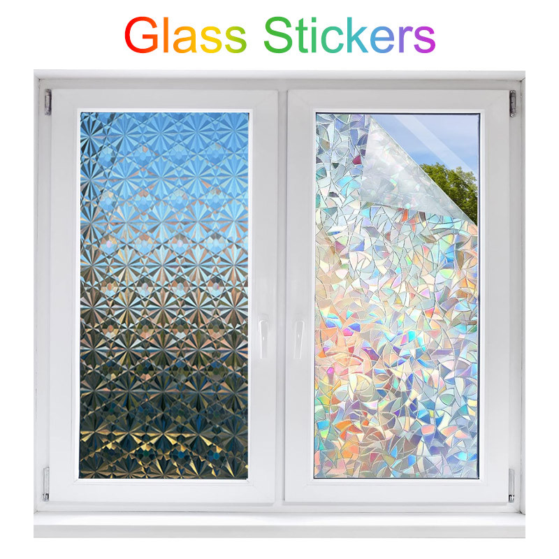 Glass Stickers Window Privacy Film Non-Adhesive 3D Rainbow Static Cling ...