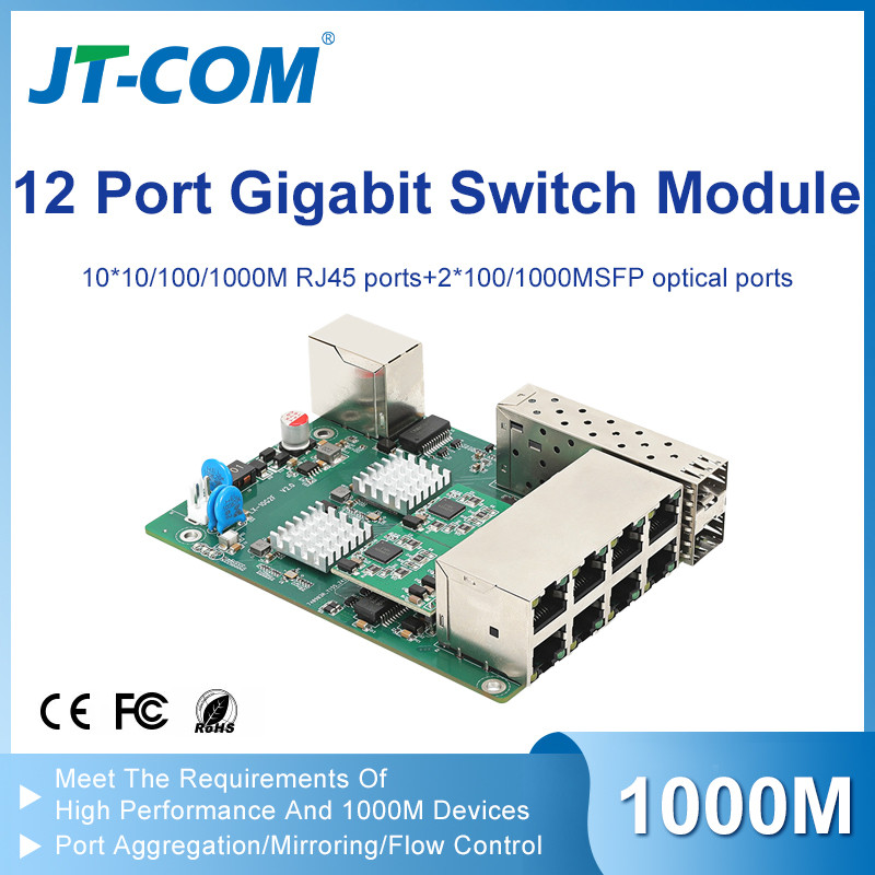 JT-COM 12-Port Gigabit PoE Switch Module | 8x IEEE 802.3at Ports + 2 ...