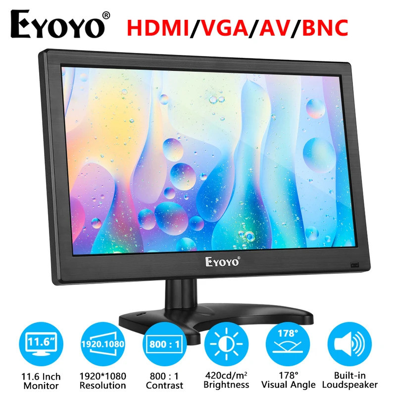 Eyoyo EM12K 11.6 Inch Mini LCD TV 1920x1080P IPS Monitor HDMI BNC VGA ...