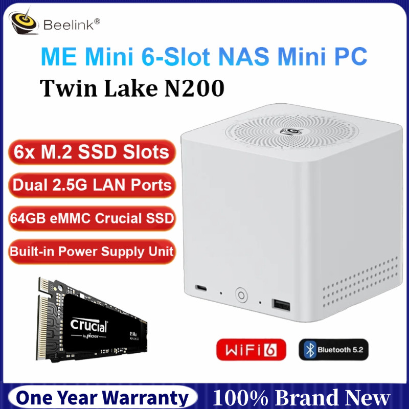 Beelink ME mini 6-Slot Home Storage NAS Mini PC Intel N200/N150 64G ...