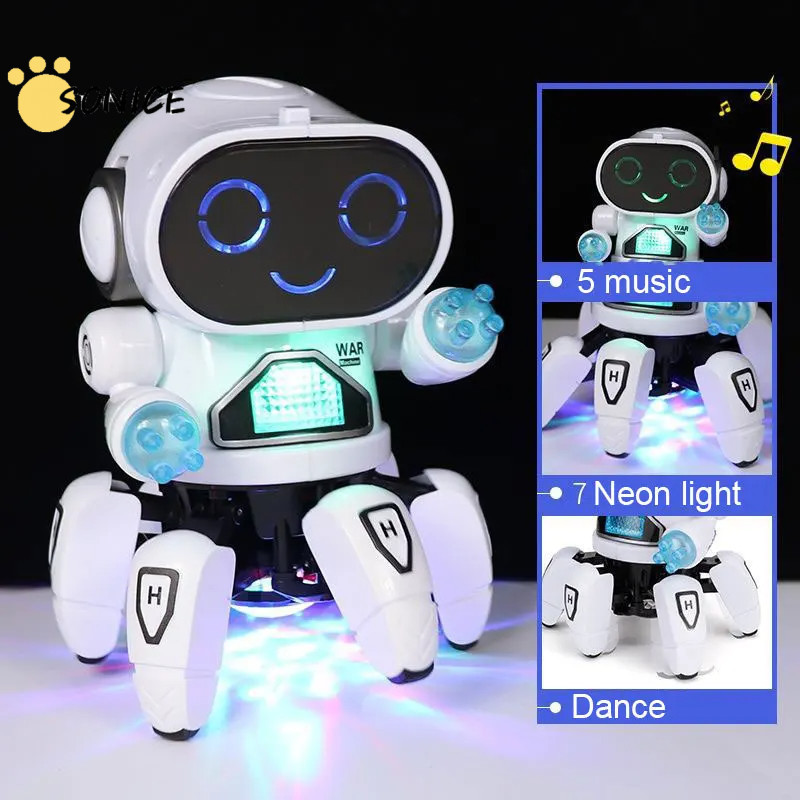 Light Six Claw Robot Toy Flexible Moving Dance Music Shake Robot Toy ...
