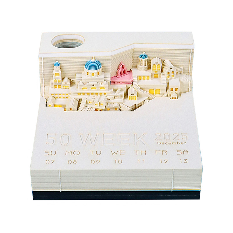 guyumao Castle Desk Calendar With LED Lights 2025 Calendar Memo Pad ...