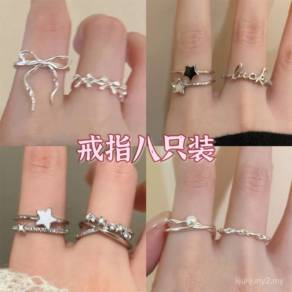 Silver Bow Pearl Strap Ring Female Cool Style Classy Open Index Finger ...