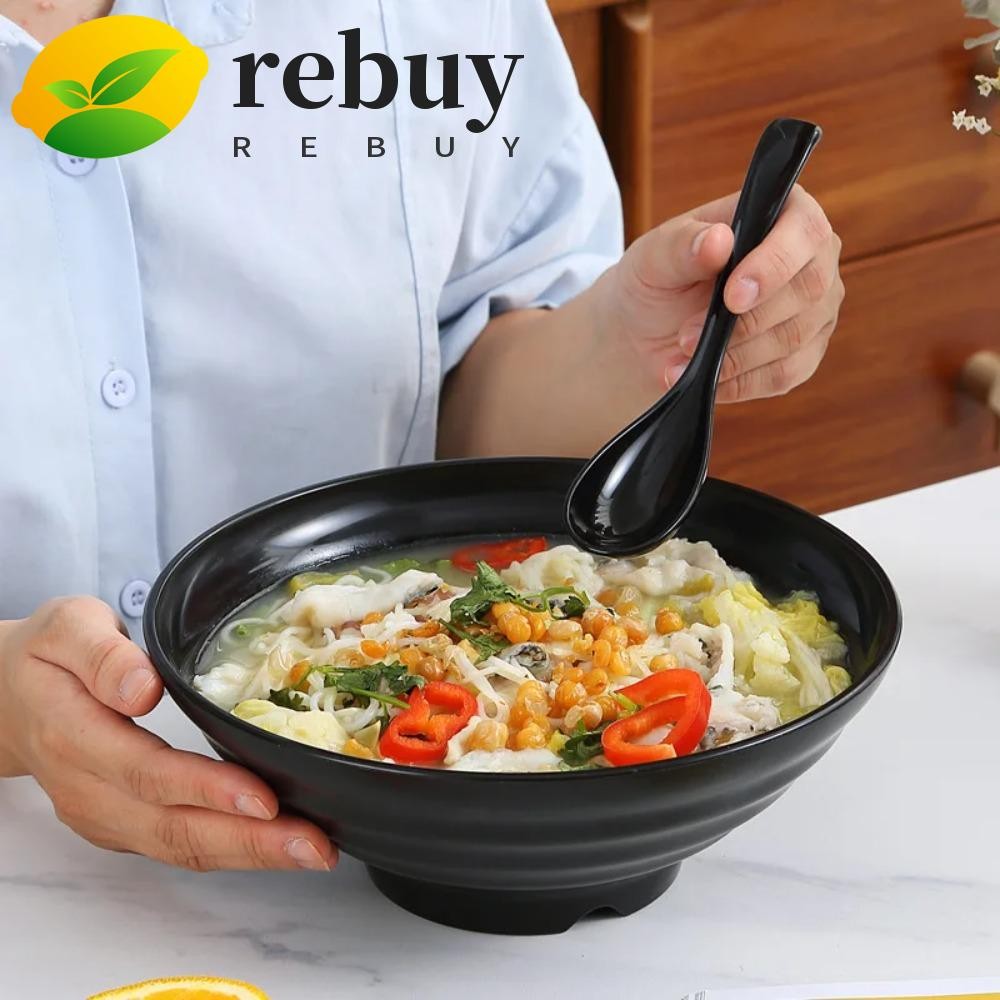 REBUY Ramen Bowl, Melamine Pure Black Fruit Salad Bowl, Soup Bowls Ring ...