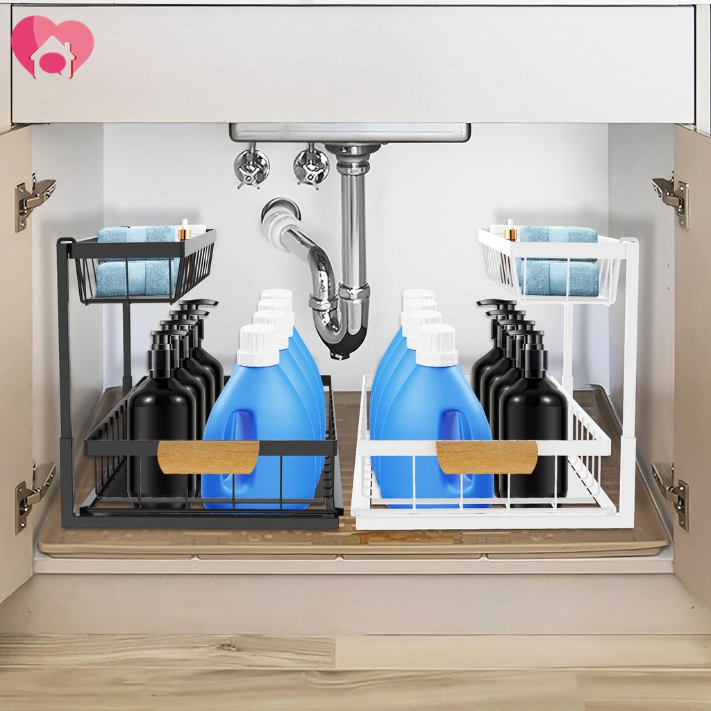 Under Sink Organizer 2 Tier Under Sink Slide Out Shelf L Shape Under ...