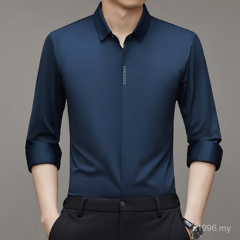 Kenoshi Shirt Hidden Button Stretch Long Sleeve Seamless Smooth Wedding ...