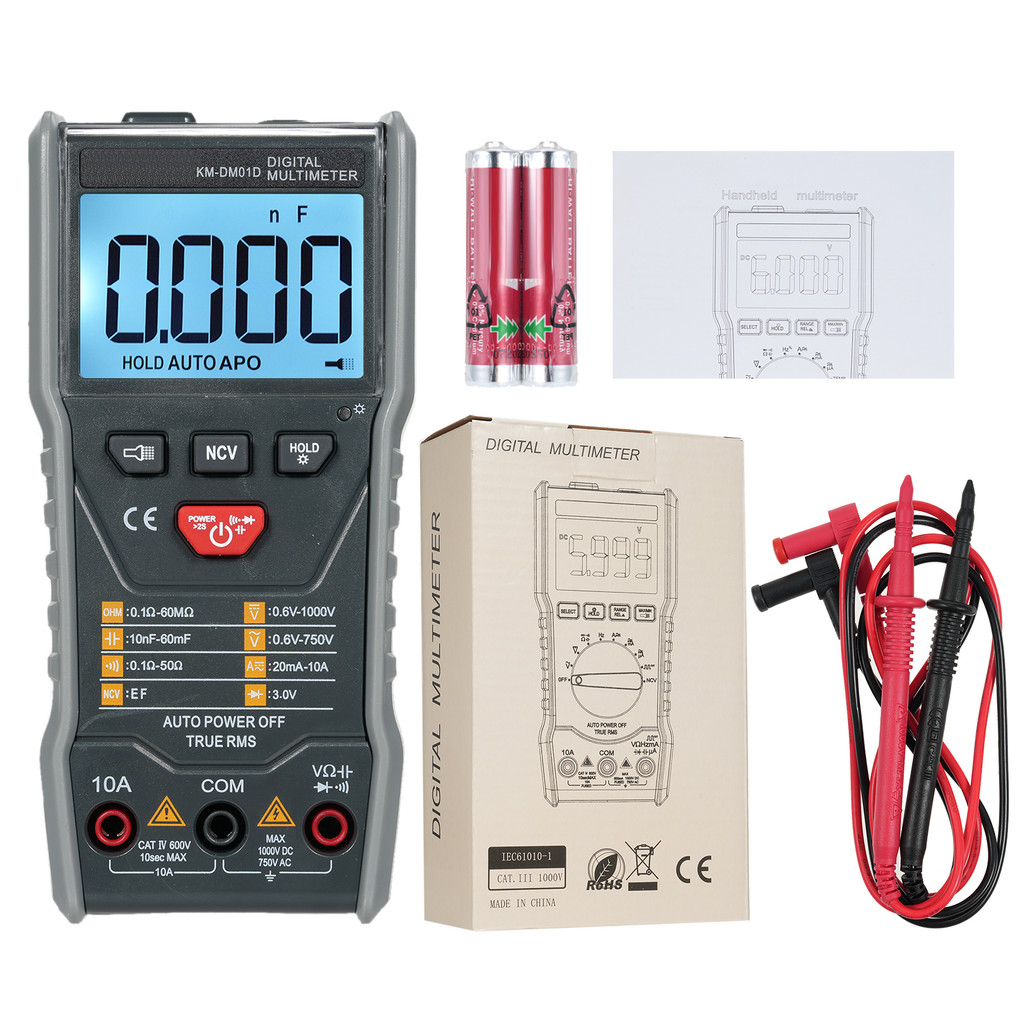 KM-DM01D Smart Digital Multimeter Auto Range 6000 Counts NCV Universal ...