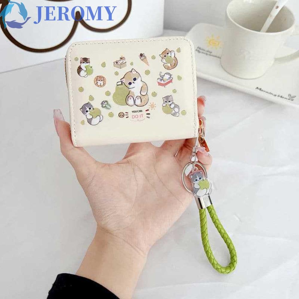 JEROMY Cartoon Cat Wallet, Pendant Wrist Rope Double Fold Zero Wallet ...