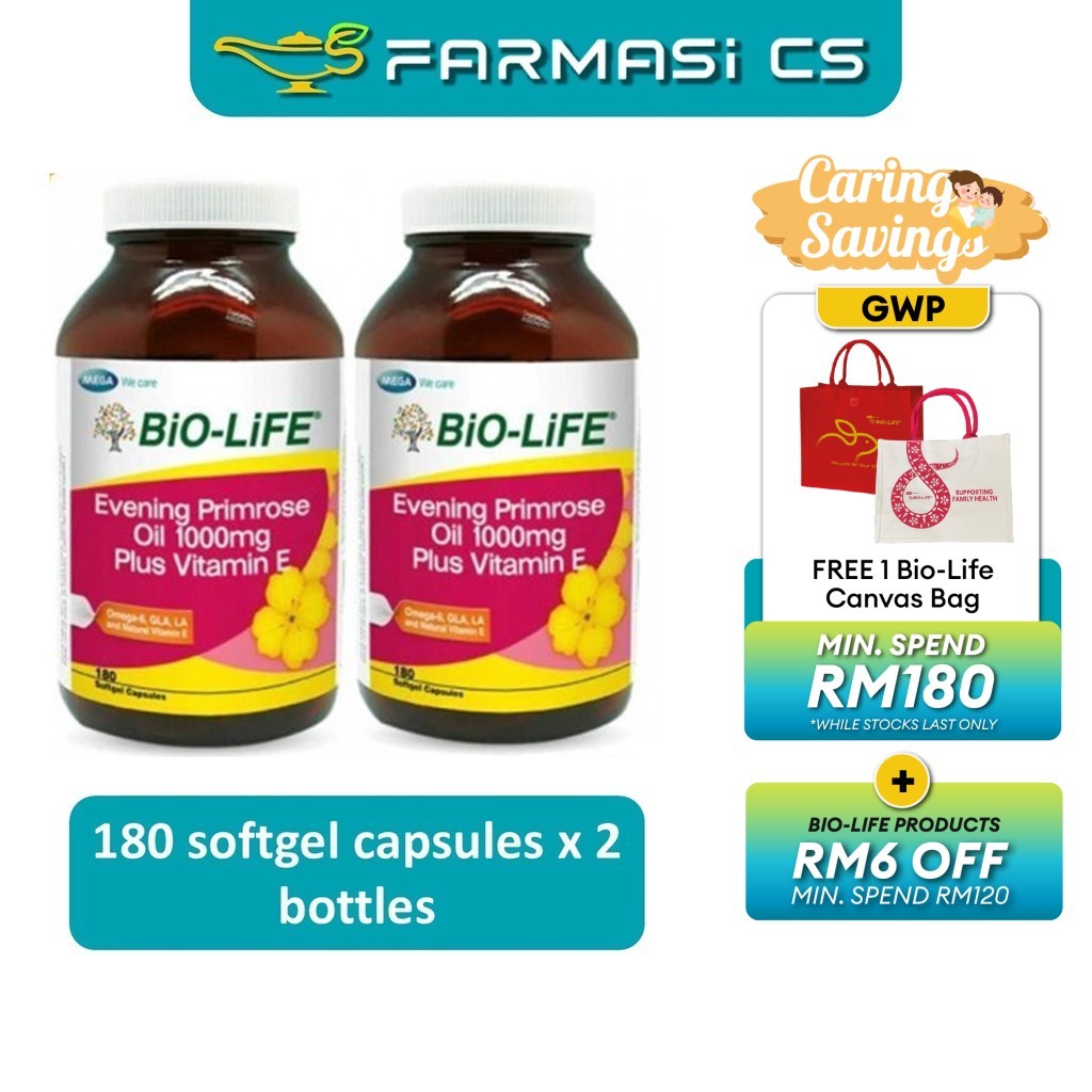 Bio-Life Evening Primrose Oil 1000mg Plus Vitamin E 180s x 2 (TWIN) EXP ...