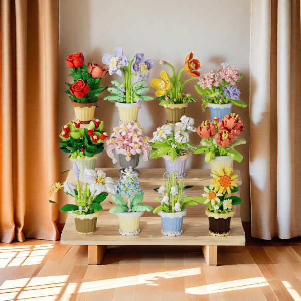 Hiasan Bunga Kreatif DIY lego flower Blok bangunan mawar yang dipasang ...