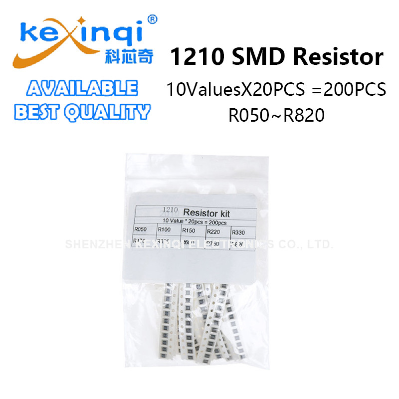 (200pcs) 1210 SMD Resistor Assorted Kit 10ValuesX20PCS R050~R820 Ohm 1% ...