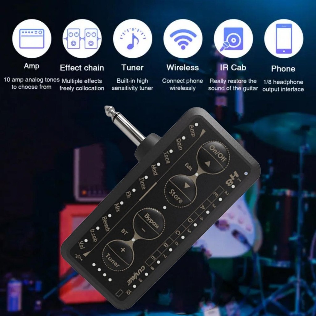 M-VAVE H8 Guitar Headphone Amplifier Portable Rechargeable Mini ...