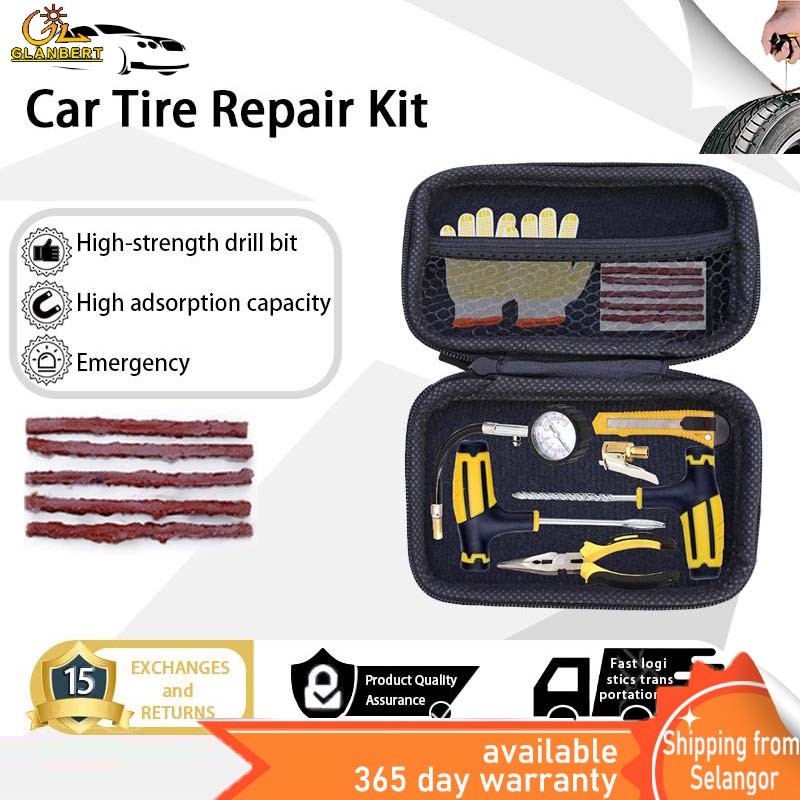 Tire Repair Kits 6 PCS Puncture Plug Patch Kit Case Portable Tire Patch ...