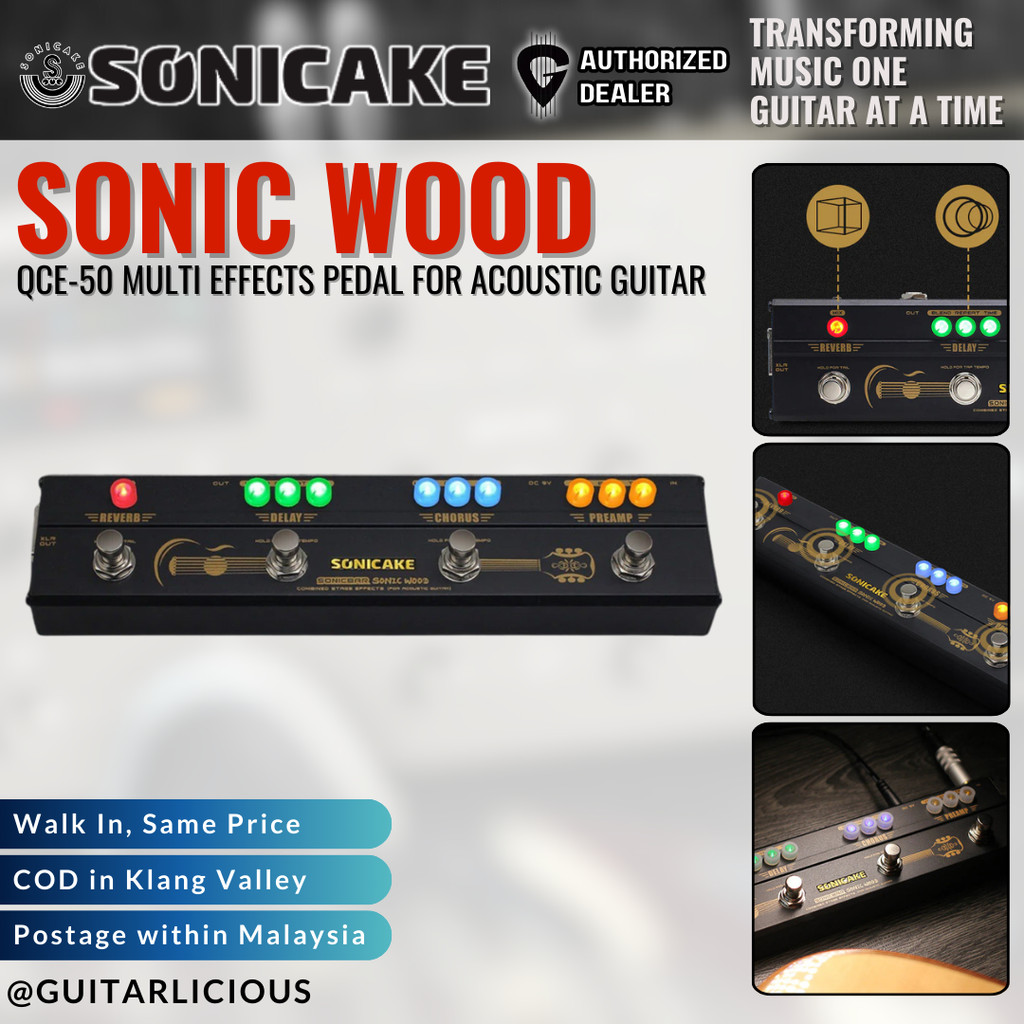Sonicake QCE-50 Sonic Wood Acoustic Guitar Preamp DI Box Chorus Delay ...