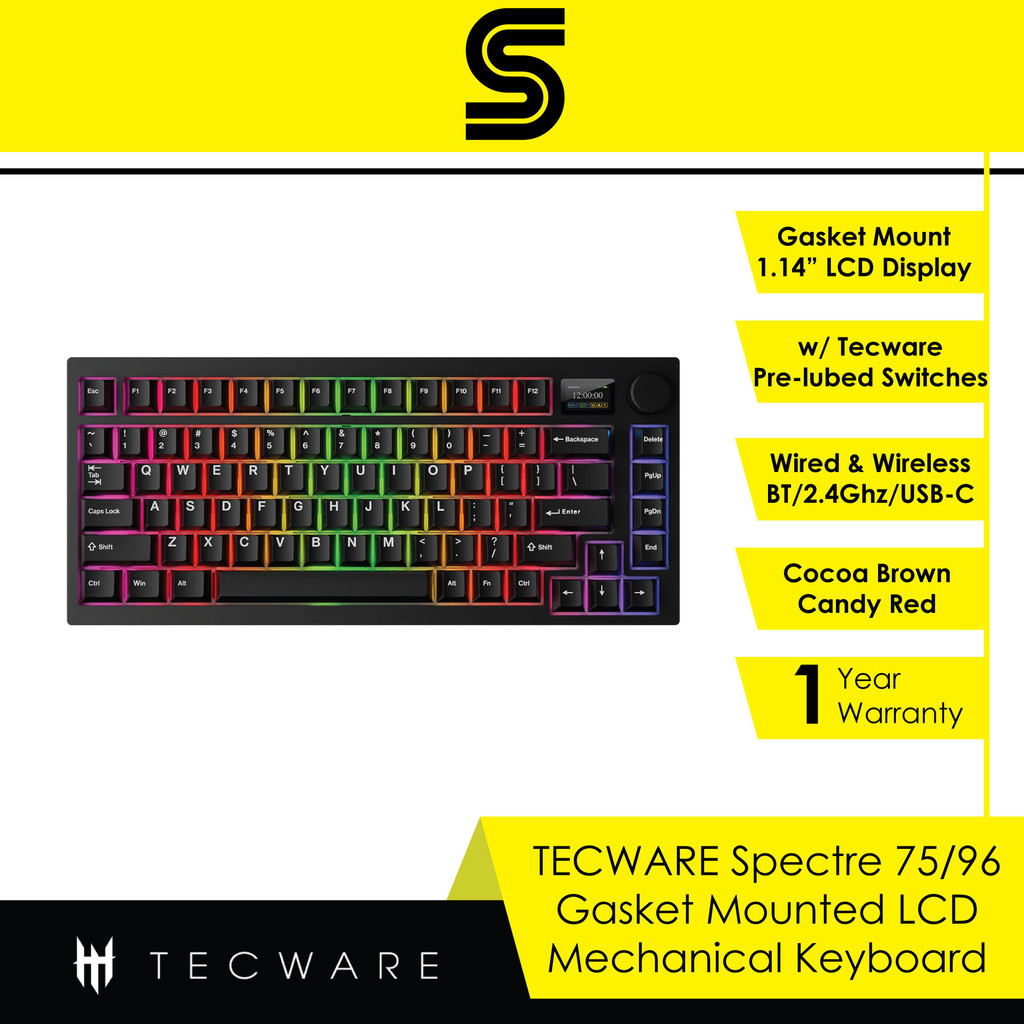 TECWARE SPECTRE 75 / SPECTRE 96 Gasket Mounted LCD Mechanical Keyboard ...