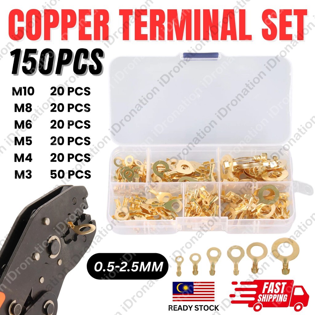 150PCS Electrical Wire Ring Cable Lugs Terminals Crimp Connector M3 M4 ...