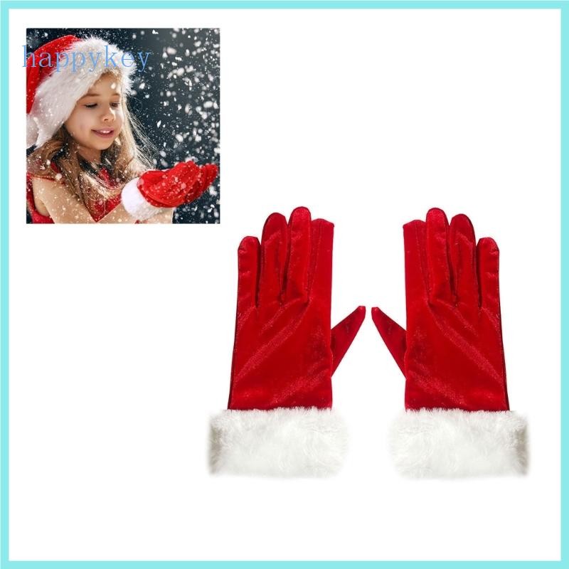 HAP Teens Cosplay Santa Winter Gloves with LED White Cuffs Plush Keep ...