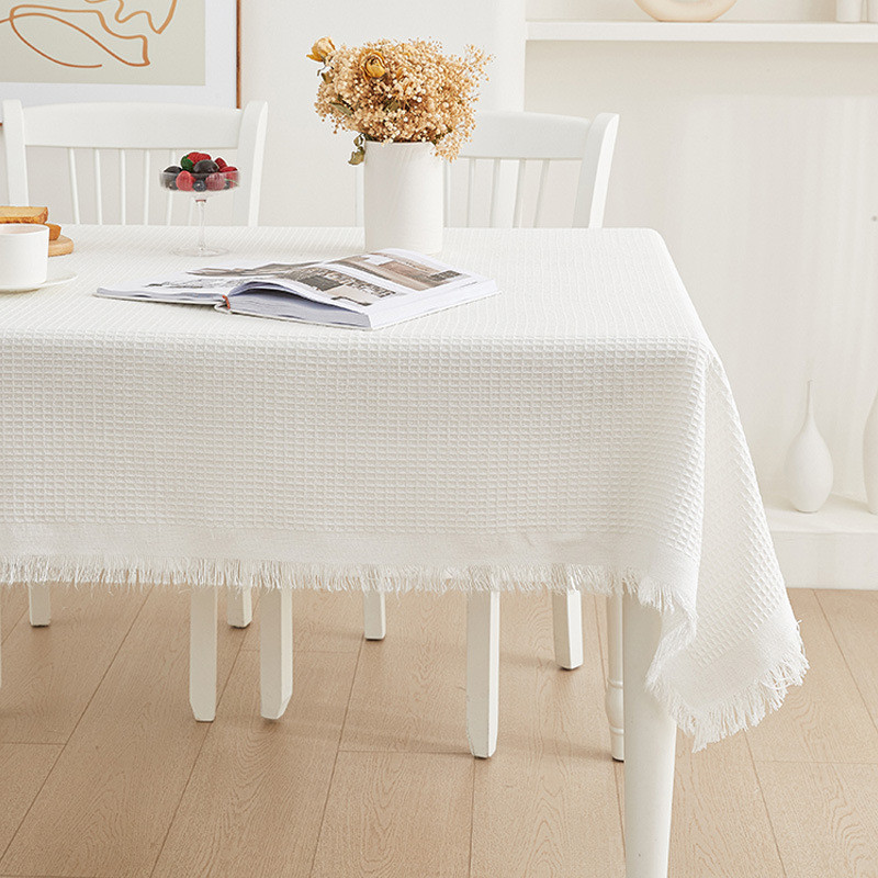 Table Cloth with Tassel Pure Color Dustproof Party Camping Linen ...
