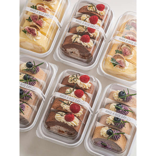 bekas kek Kotak pembungkusan gulung kek, gulungan Swiss Jepun dipotong ...