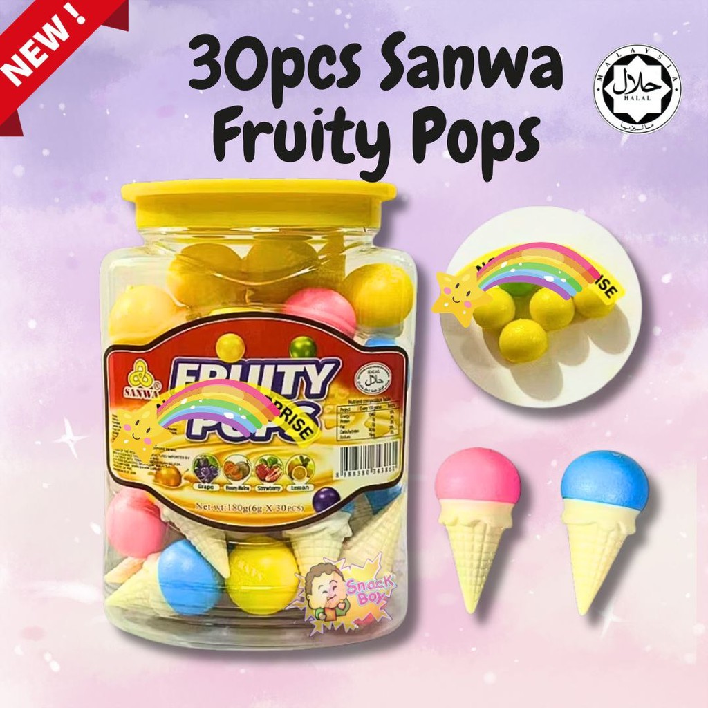 30pcs Sanwa Fruity Pops Candy (Halal Fruit-Flavored Candy in Fun Ice ...