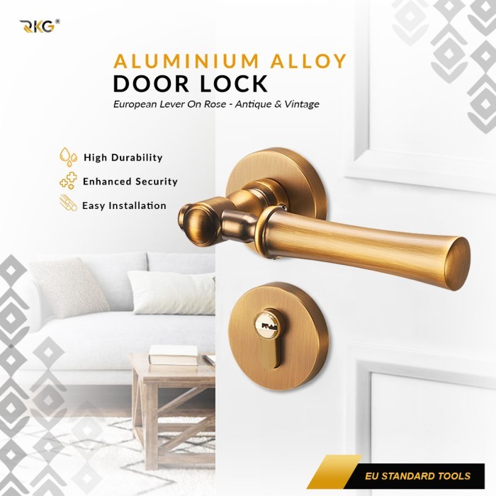 Kp-13 Split Door Lock Retro Bamboo Gold Antique Handle Split Door Lock ...