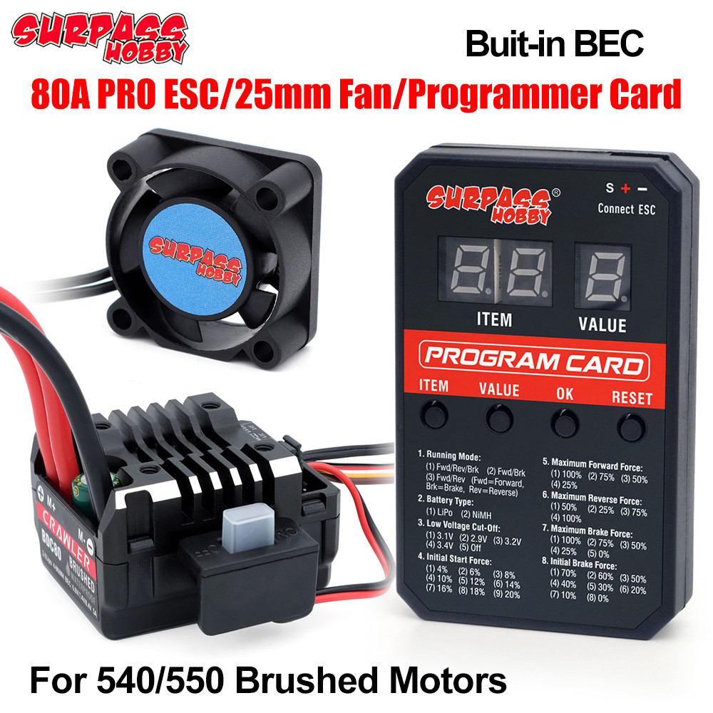 SURPASS HOBBY New 80A Pro V2 Brushed ESC Buit-in BEC 6.0V/7.4V/8.4V ...