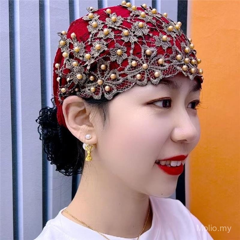 [Molio] Tudung Khimar Elegant - Renda & Mutiara, Kain Elastik Tinggi, 3 ...