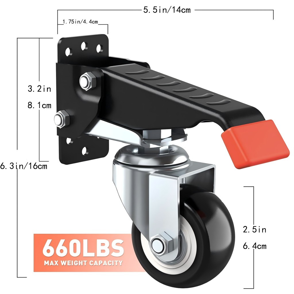 Heavy Duty Retractable Casters Kit - All Steel Construction Urethane ...