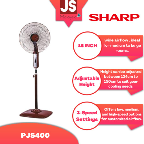SHARP 16" Stand Fan PJS400 – Adjustable Height, 3-Speed Settings ...