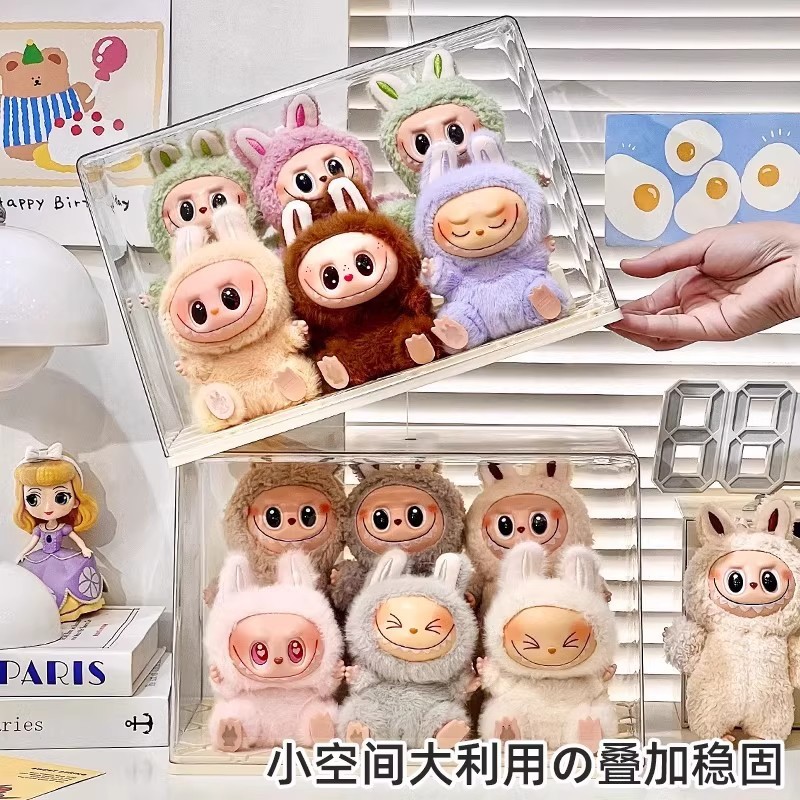 Cartoon Labubu Display Box Stackable Labubu Doll Storage Box Building ...