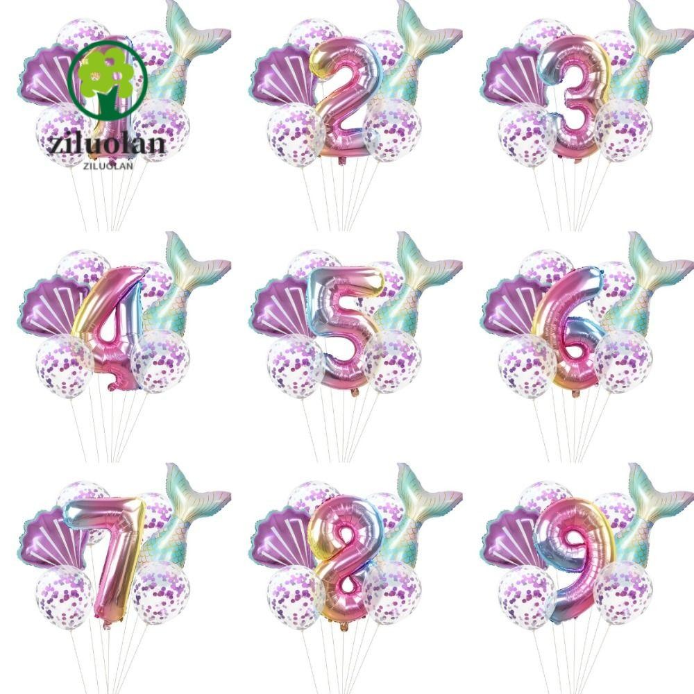 ZILUOLAN 7pcs Little Mermaid Party Balloons, DIY Gifts Kids Birthday ...