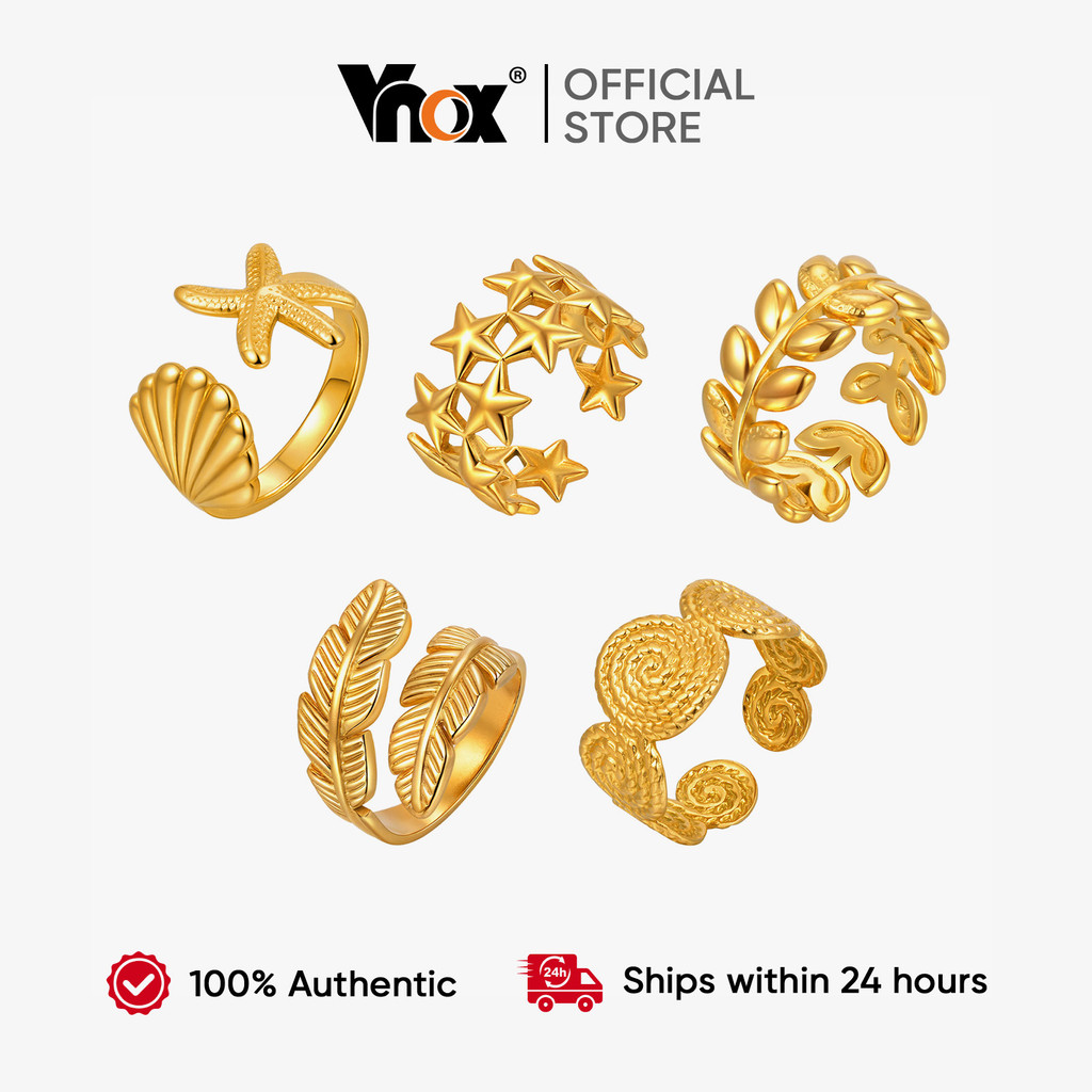 Vnox Ocean Wind Starfish Shell Open Ring for Women,Gold Stainless Steel Non Tarnish Ring,Simple ...